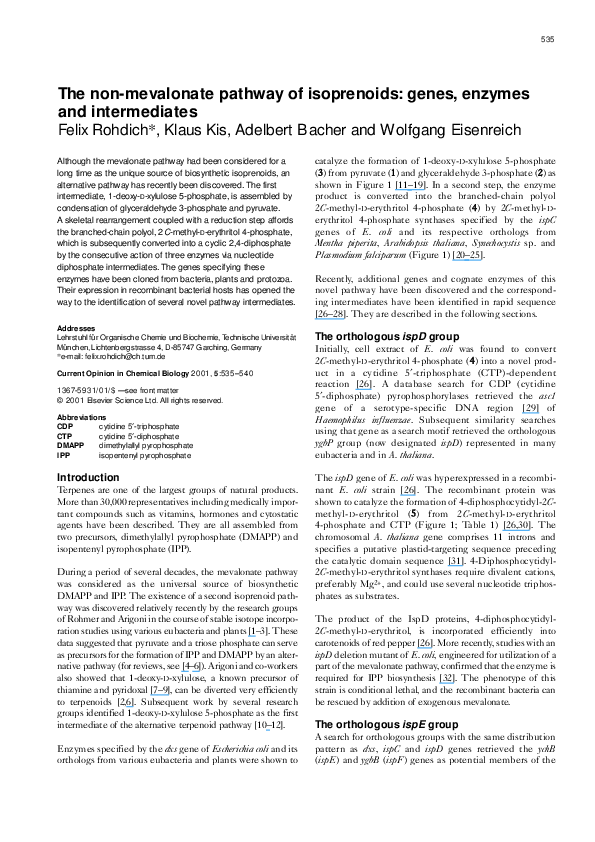(PDF) The non-mevalonate pathway of isoprenoids: genes, enzymes and ...