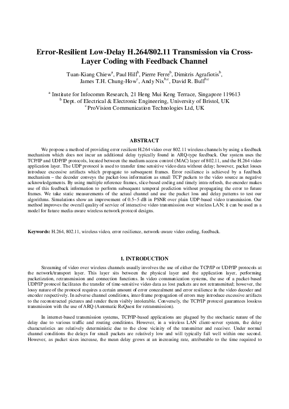 (PDF) Error-Resilient Low-Delay H.264/802.11 Transmission via Cross- Layer Coding with Feedback ...