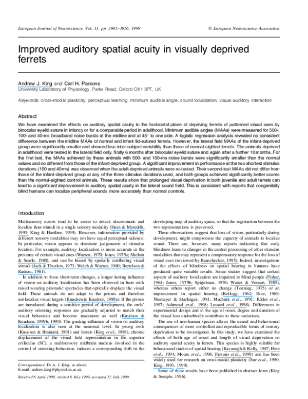 (PDF) Improved auditory spatial acuity in visually deprived ferrets