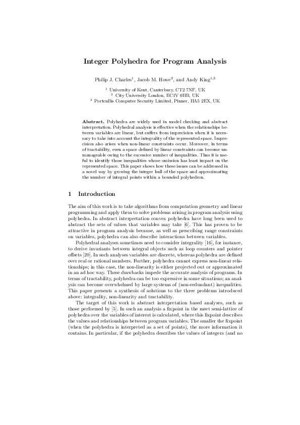 (PDF) Integer Polyhedra for Program Analysis