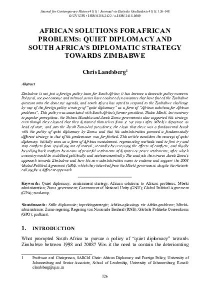 (PDF) AFRICAN SOLUTIONS FOR AFRICAN PROBLEMS: QUIET DIPLOMACY AND SOUTH ...