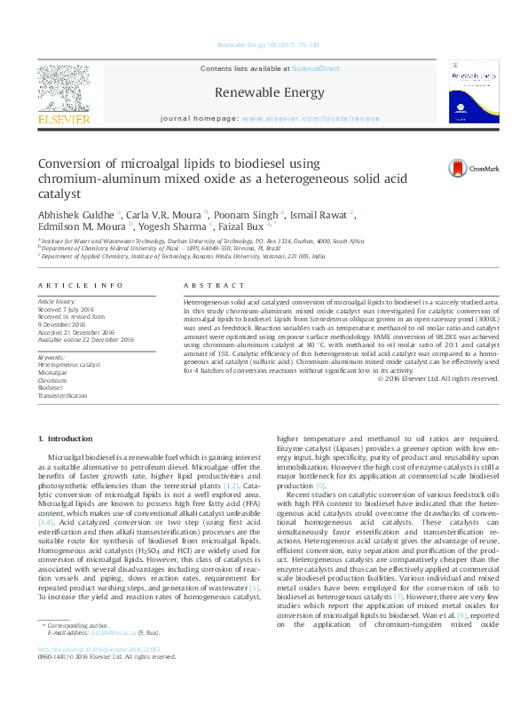 (PDF) Conversion of microalgal lipids to biodiesel using chromium ...