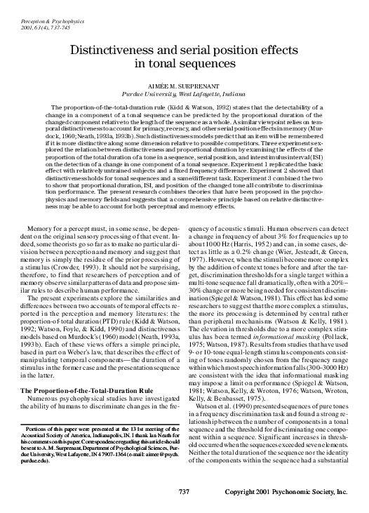 (PDF) Distinctiveness and serial position effects in tonal sequences
