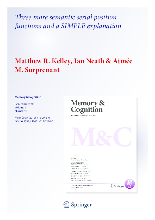 (PDF) Three more semantic serial position functions and a SIMPLE explanation