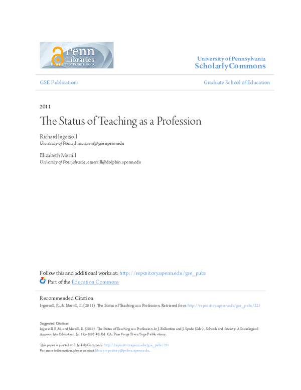 (PDF) The Status of Teaching as a Profession