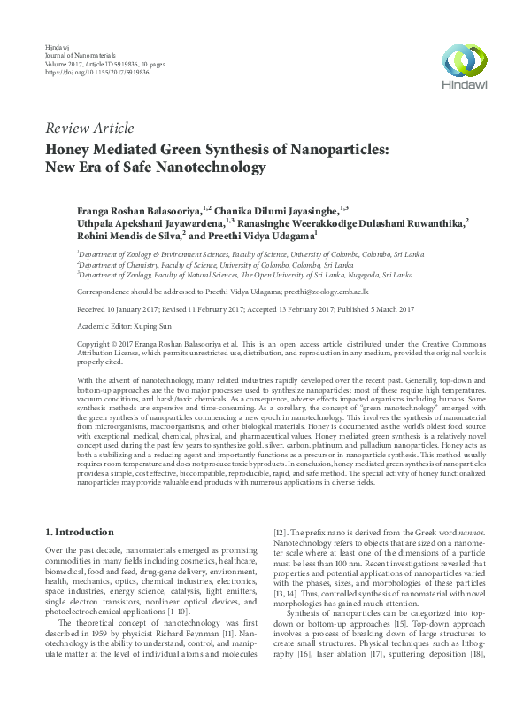 (PDF) Honey Mediated Green Synthesis of Nanoparticles: New Era of Safe ...