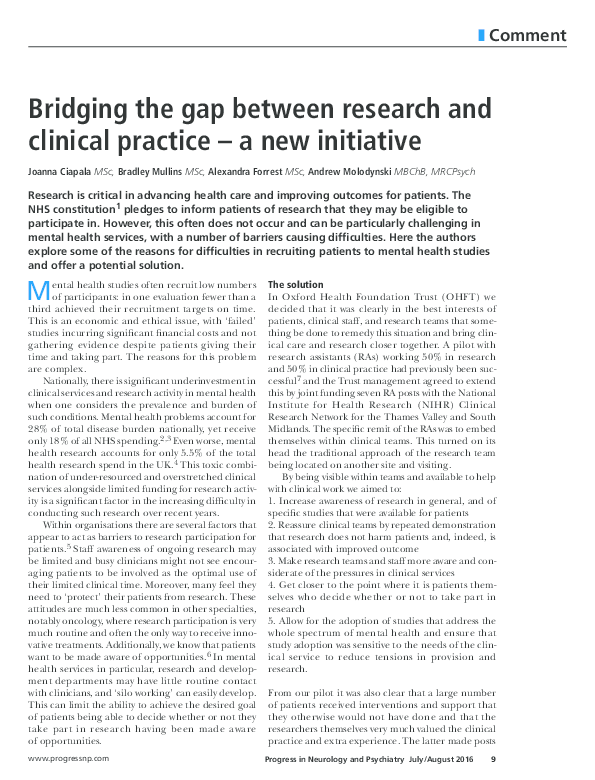 (PDF) Bridging the gap between research and clinical practice – a new ...