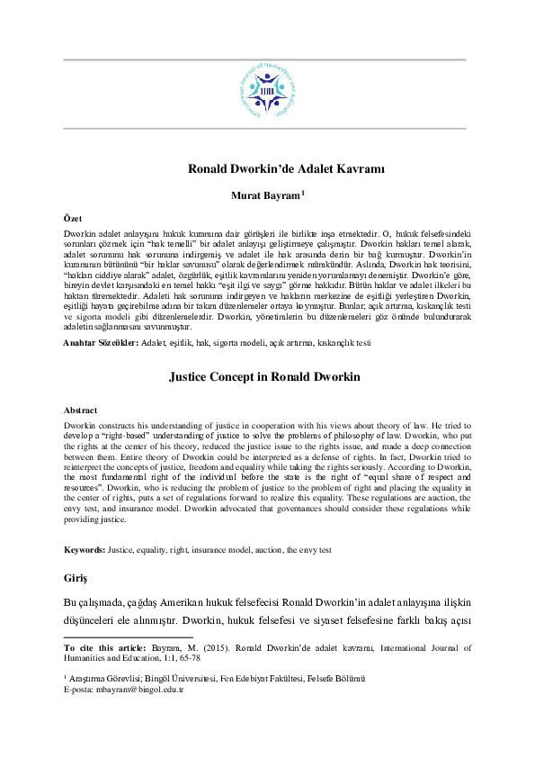 (PDF) Ronald Dworkin'de Adalet Kavramı