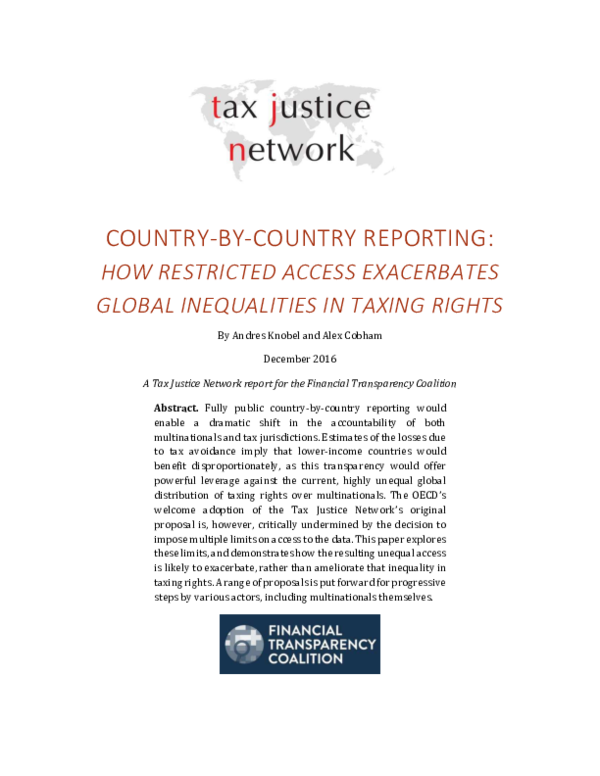 (PDF) Country-by-Country Reporting: How restricted access exacerbates ...