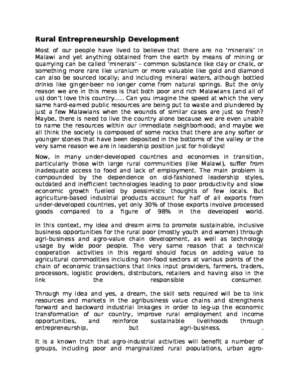 (DOC) Rural Entrepreneurship Development