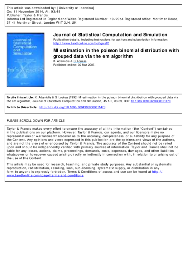 Pdf Ml Estimation In The Poisson Binomial Distribution With Grouped