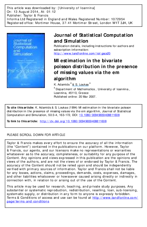 Pdf Ml Estimation In The Bivariate Poisson Distribution In The Presence Of Missing Values Via