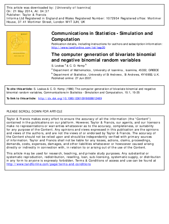 Pdf The Computer Generation Of Bivariate Binomial And Negative