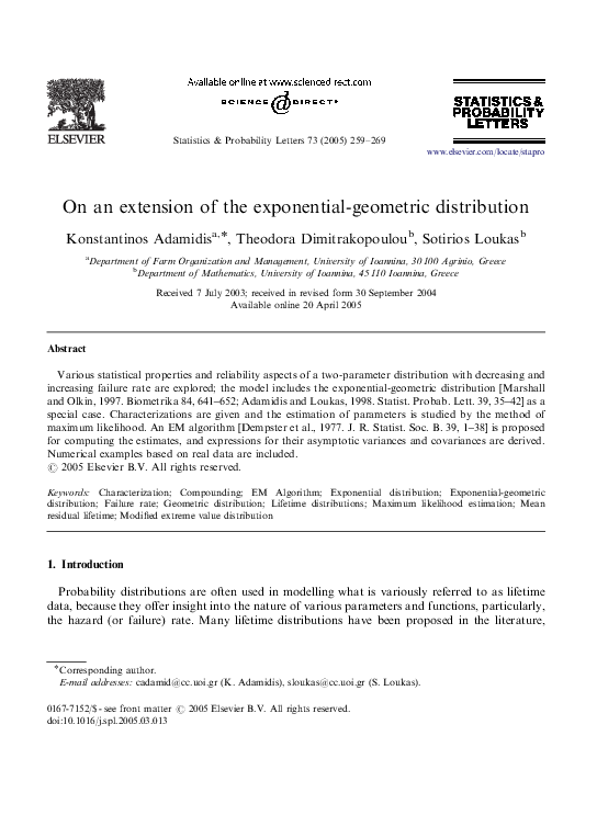 Pdf On An Extension Of The Exponential Geometric Distribution