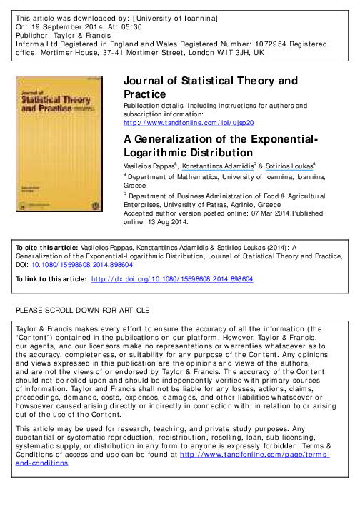 Pdf A Generalization Of The Exponential Logarithmic Distribution Sotirios Loukas