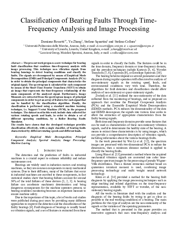 (PDF) Classification of Bearing Faults Through Time- Frequency Analysis ...