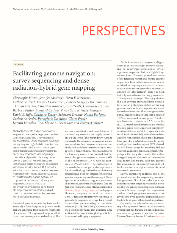 (PDF) Facilitating genome navigation: survey sequencing and dense radiation-hybrid gene mapping ...