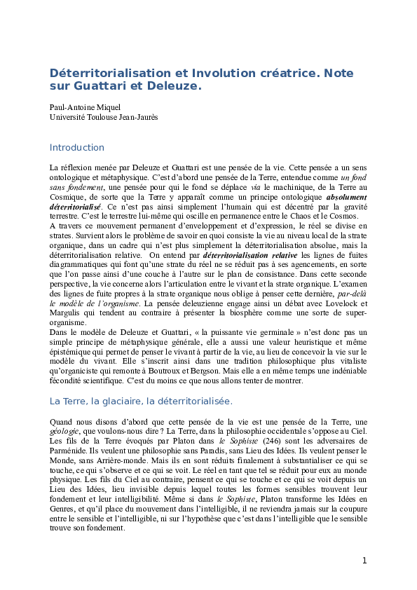 (DOC) Déterritorialisation et Involution créatrice. Note sur Guattari ...