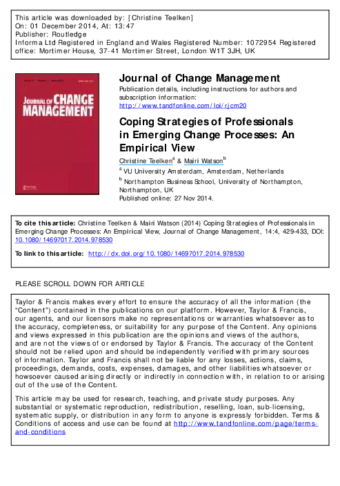 (PDF) Coping Strategies of Professionals in Emerging Change Processes: An Empirical View | C ...