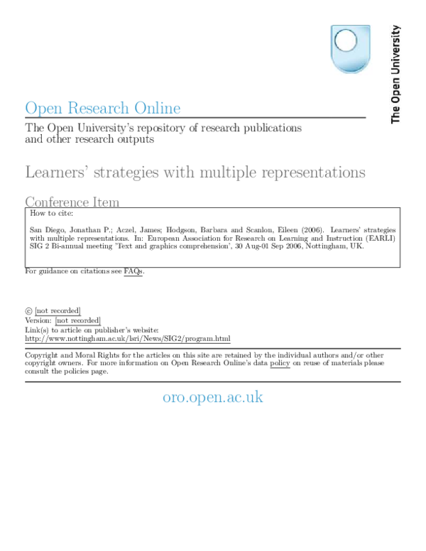 (PDF) Learners’ strategies with multiple representations