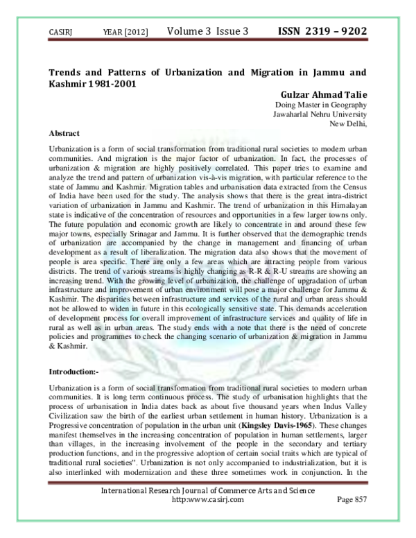 (PDF) Trends and Patterns of Urbanization and Migration in Jammu and