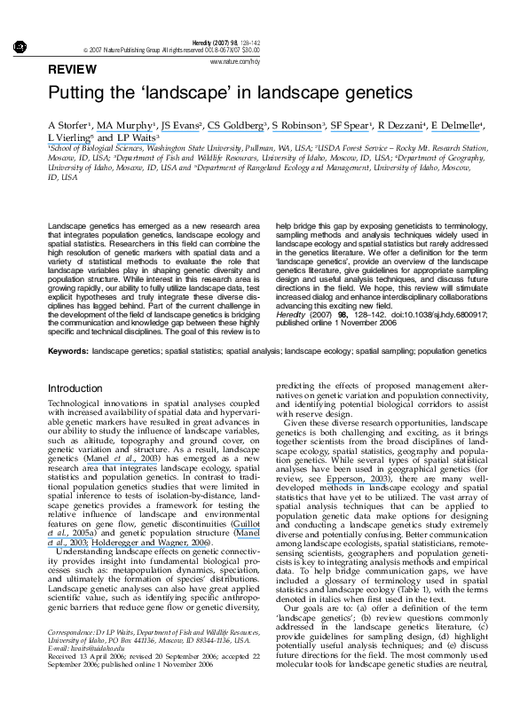 (PDF) Putting the ‘landscape’ in landscape genetics
