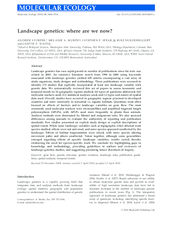 (PDF) Landscape genetics: where are we now?