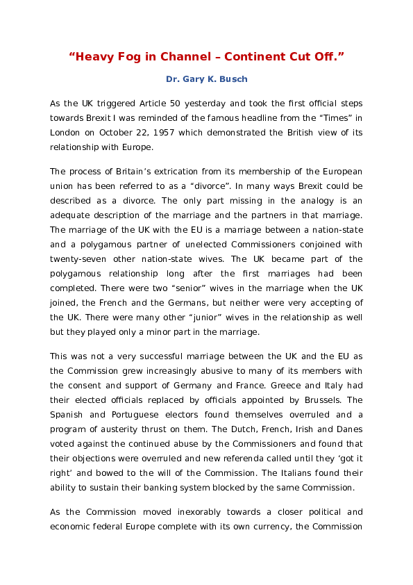 (DOC) " Heavy Fog in Channel – Continent Cut Off.