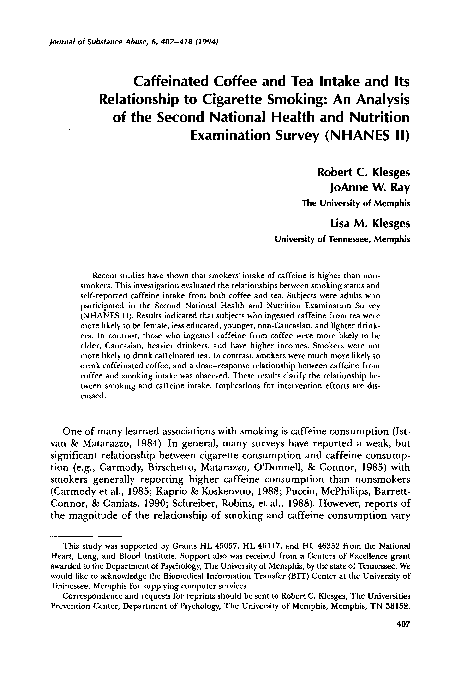 (PDF) Caffeinated coffee and tea intake and its relationship to ...