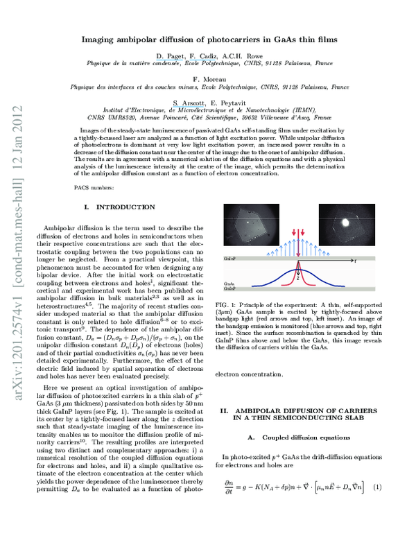 (PDF) Imaging ambipolar diffusion of photocarriers in GaAs thin films