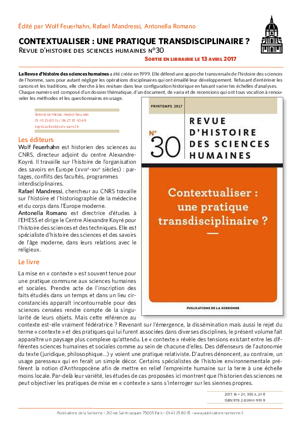 (PDF) "Les sciences humaines et sociales: des disciplines du contexte ...