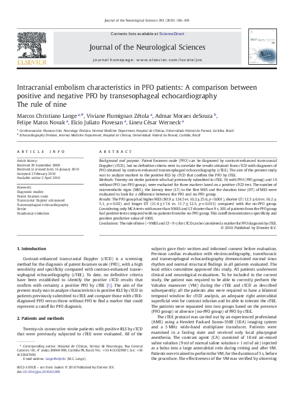 (PDF) Intracranial embolism characteristics in PFO patients: A ...