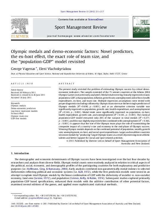 (PDF) Olympic medals and demo-economic factors: Novel predictors, the ...