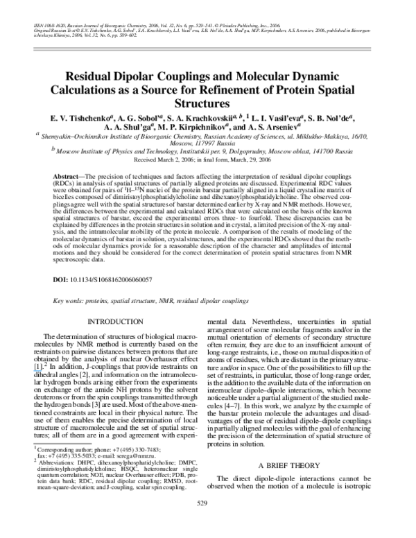 (PDF) Refining Protein Structures Using RDCs and MD Calculations