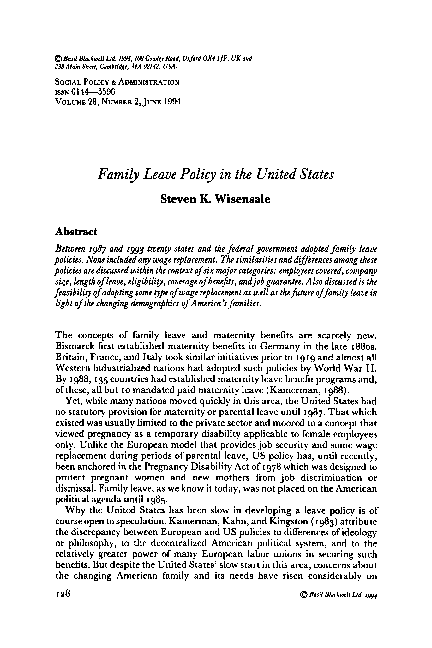 (PDF) Family Leave Policy in the United States
