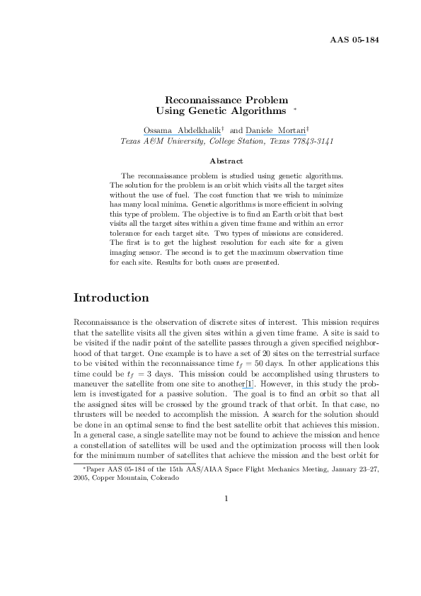 (PDF) Reconnaissance problem using genetic algorithms