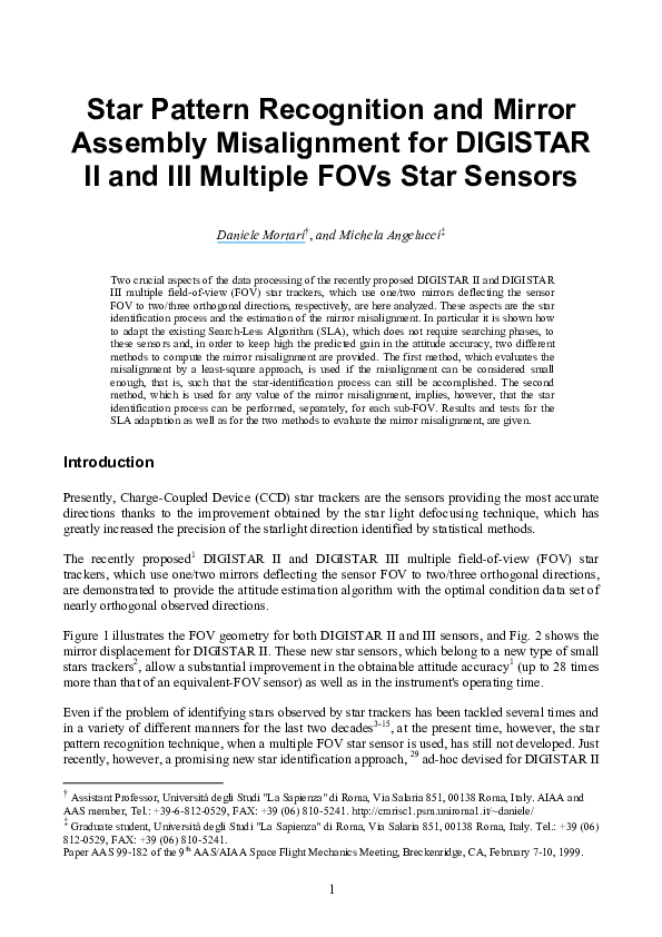 (PDF) Star pattern recognition and mirror assembly misalignment for digistar ii and iii multiple ...