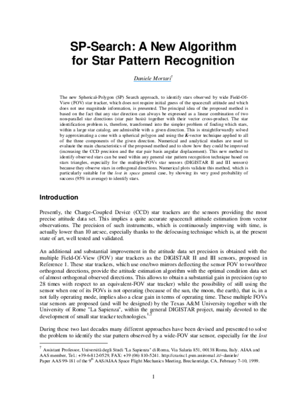Pdf Sp Search Star Pattern Recognition For Multiple Fields Of View