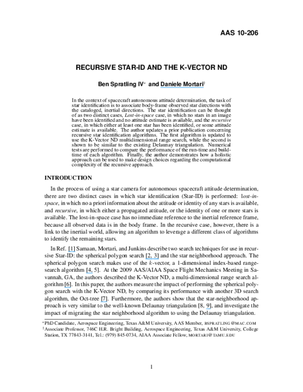 (PDF) Recursive Star Identification with the K-Vector ND
