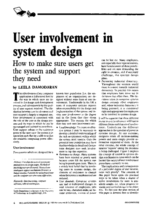 (PDF) User involvement in system design