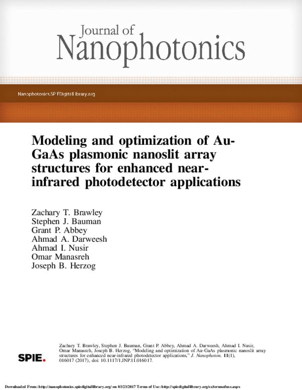 (PDF) Modeling and optimization of Au- GaAs plasmonic nanoslit array structures for enhanced ...