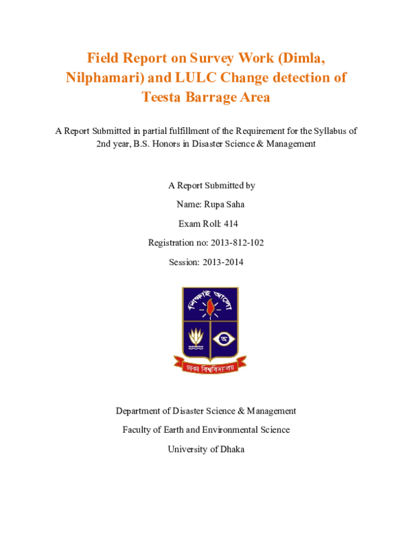 (DOC) Field Report on Survey Work (Dimla, Nilphamari) and LULC Change ...