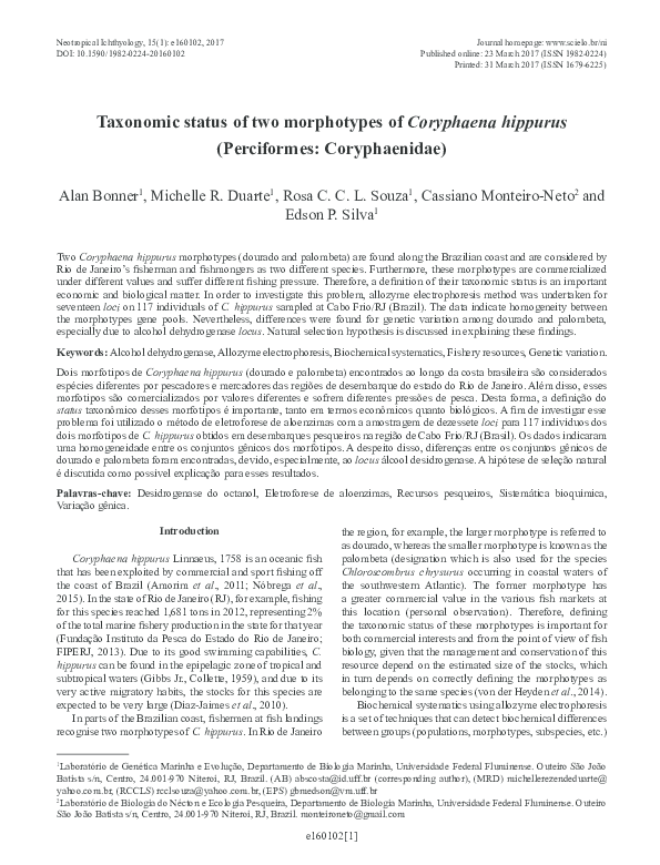 (PDF) Taxonomic status of two morphotypes of Coryphaena hippurus ...
