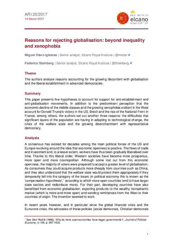 (PDF) Reasons for rejecting globalisation: beyond inequality and xenophobia