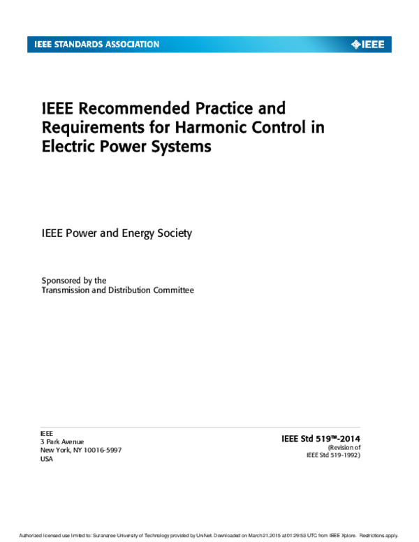 (PDF) IEEE Recommended Practice and Requirements for Harmonic Control in Electric Power Systems ...