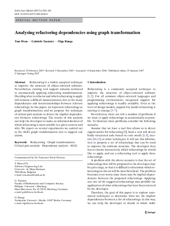 Pdf Analysing Refactoring Dependencies Using Graph Transformation