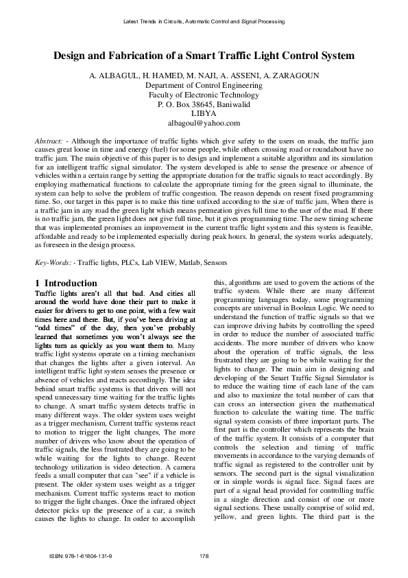 Pdf Design And Fabrication Of A Smart Traffic Light Control System