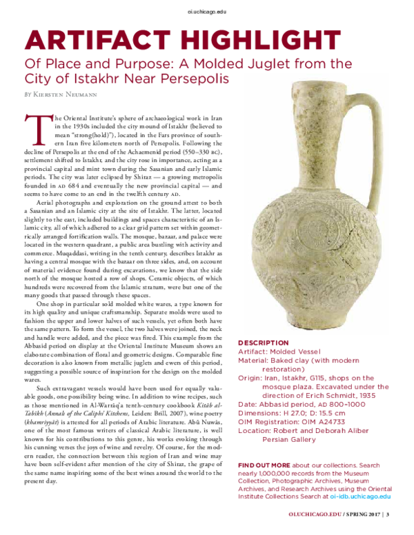 (PDF) Of Place and Purpose: A Molded Juglet from the City of Istakhr ...