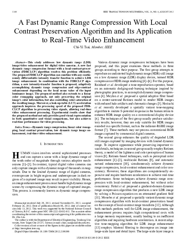Pdf A Fast Dynamic Range Compression With Local Contrast Preservation Algorithm And Its
