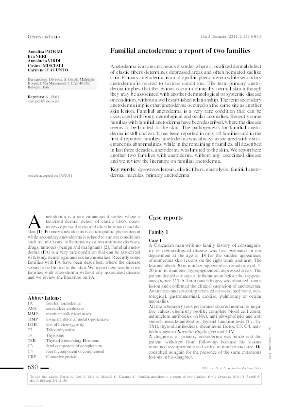(PDF) Familial anetoderma: a report of two families